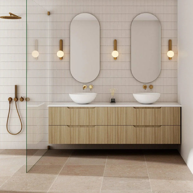 Milano Wave Flute 1800mm Wall Hung Vanity Natural Oak – Ideal Bathroom ...